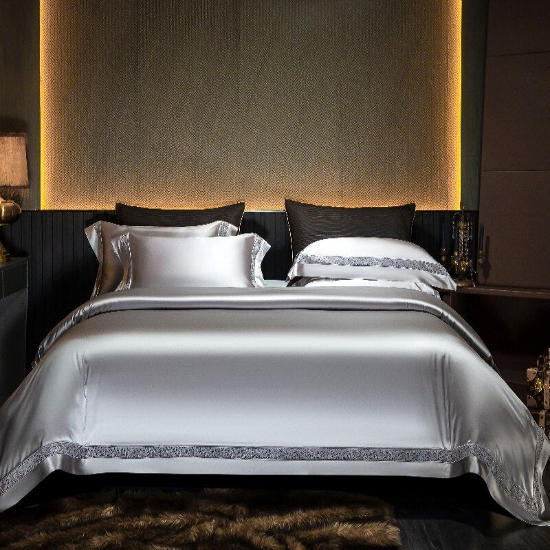 Annabelle Silver Grey Lace Luxury Duvet Cover Set (1000 TC) – Roomie Design