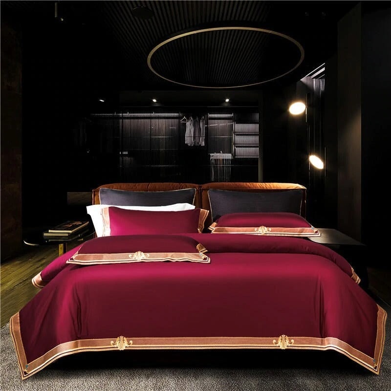 Merlot Embroidered Duvet Cover Set (Egyptian Cotton, 1000 TC) Luxury ...