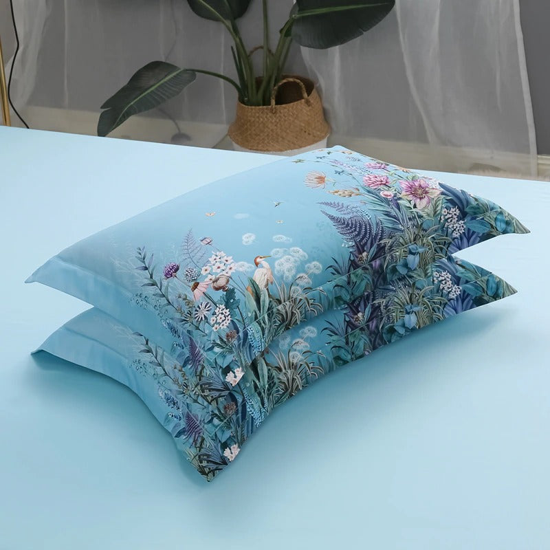 Botanical Sky Blue Pillowcase Luxury Designer Bedding Set – Roomie Design