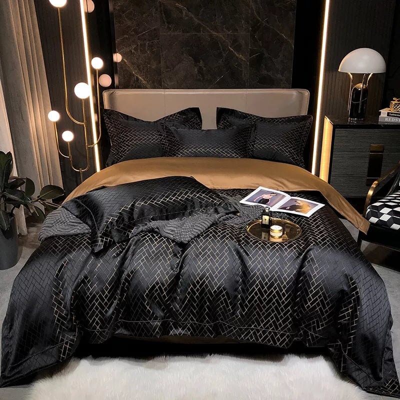Jasmine Black Luxury Jacquard Duvet Cover Set Luxury Designer Bedding ...