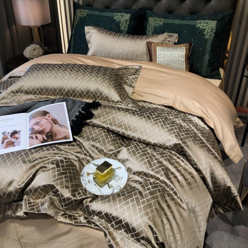 Jasmine Gold Luxury Jacquard Duvet Cover Set Luxury Designer Bedding ...
