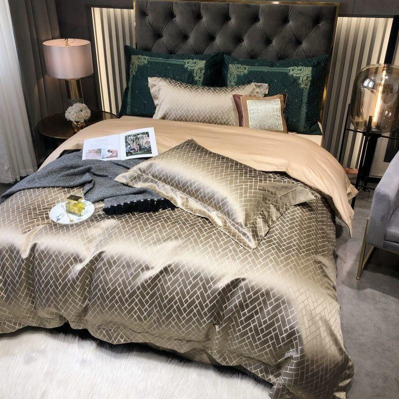 Jasmine Gold Luxury Jacquard Duvet Cover Set Luxury Designer Bedding ...