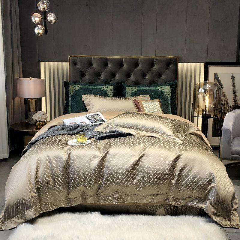 Jasmine Gold Luxury Jacquard Duvet Cover Set Luxury Designer Bedding ...