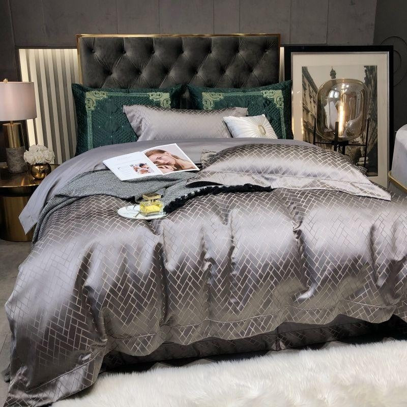 Jasmine Silver Luxury Jacquard Duvet Cover Set Luxury Designer Bedding ...