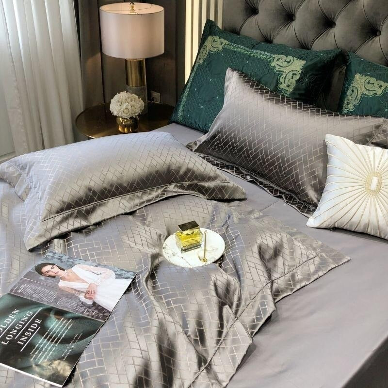 Jasmine Silver Luxury Jacquard Duvet Cover Set Luxury Designer Bedding ...