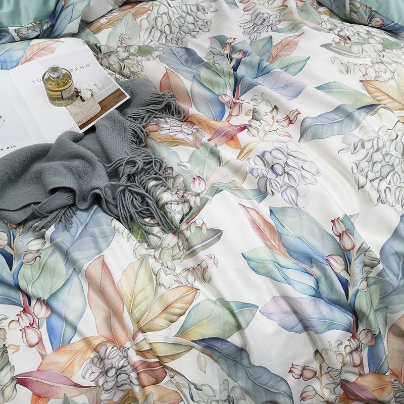 Smudge Floral Duvet Cover Set (Egyptian Cotton, 500 TC) Luxury Designer ...