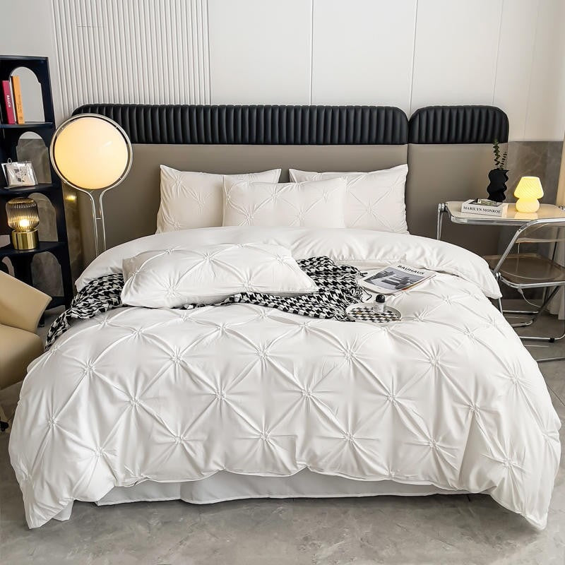 Pinch Pleated White 4 Piece Duvet Cover Set – Roomie Design