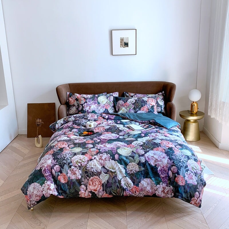 Smudge Floral Duvet Cover Set (Egyptian Cotton, 500 TC) Luxury Designer ...