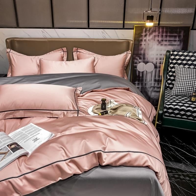 The Simple Embroidered Duvet Cover Set (Pink/Grey) Luxury Designer ...